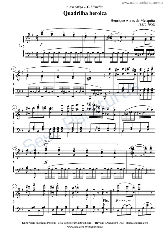 Super Partituras - Quadrilha heroica (Henrique Alves de Mesquita), com cifra