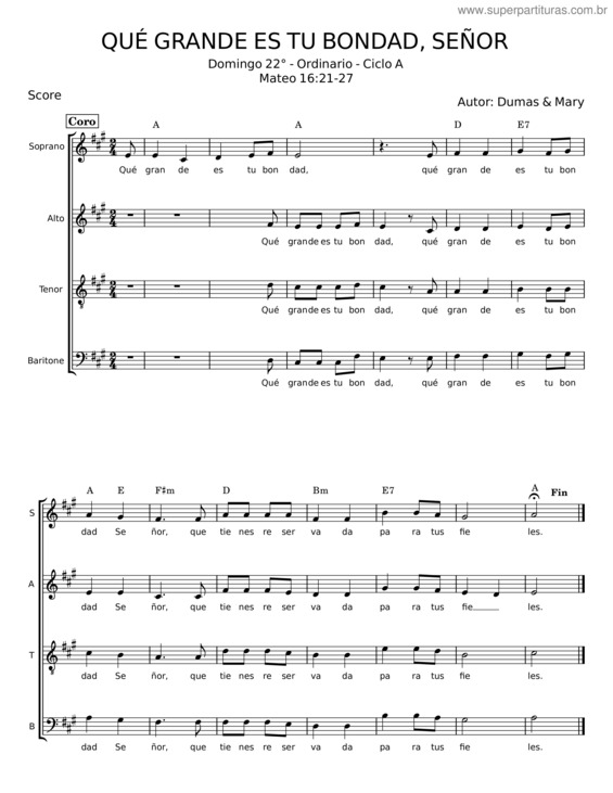 Super Partituras - Qué Grande Es Tu Bondad, Señor (Desconhecido)