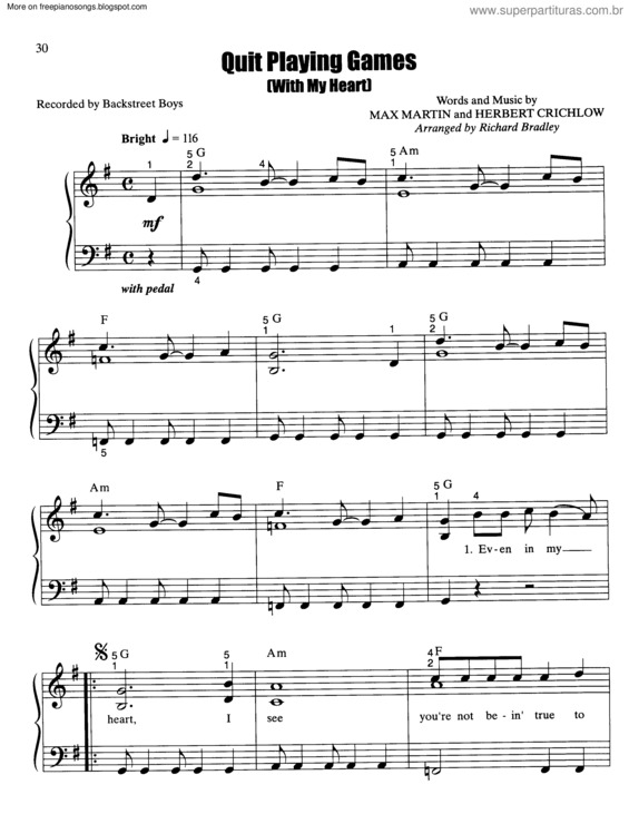 Super Partituras - Quit Playing Games With My Heart (Backstreet Boys)