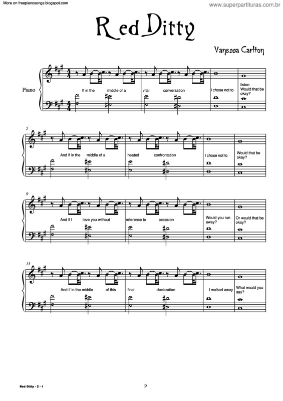 Super Partituras - Red Ditty (Vanessa Carlton)