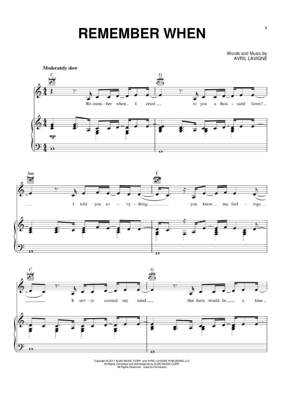 Super Partituras - Remember When v.2 (Avril Lavigne), com cifra