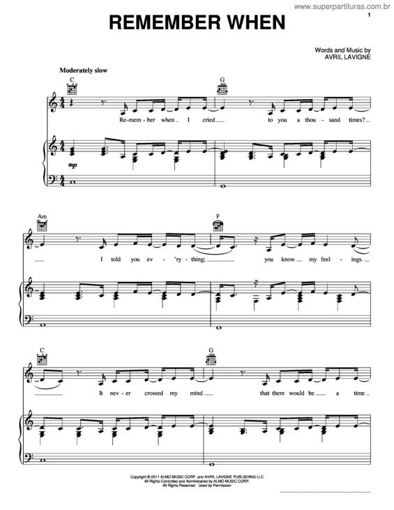 Super Partituras - Remember When v.4 (Avril Lavigne), com cifra