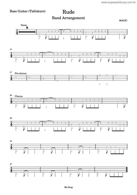 Super Partituras - Rude – Magic! Rude–Bass Guitar Tablature (Magic!)