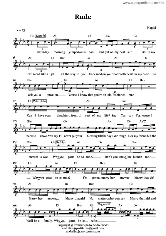 Super Partituras - Rude (Magic!), com cifra