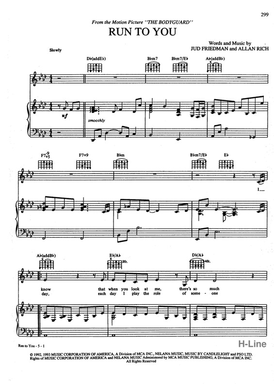 Super Partituras - Run To You (Whitney Houston), com cifra