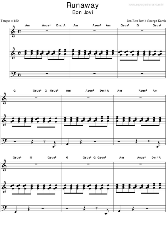 Super Partituras - Runaway v.5 (Jon Bon Jovi, George Karak), com cifra