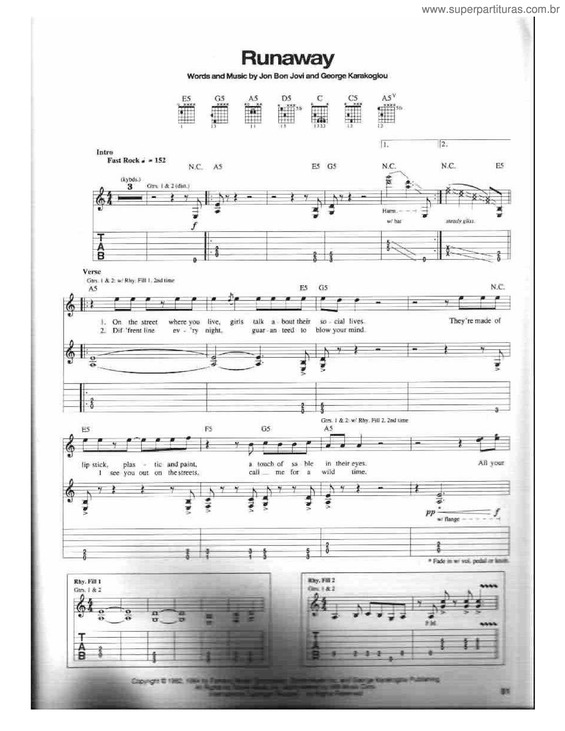 Super Partituras - Runaway v.8 (Bon Jovi), com cifra