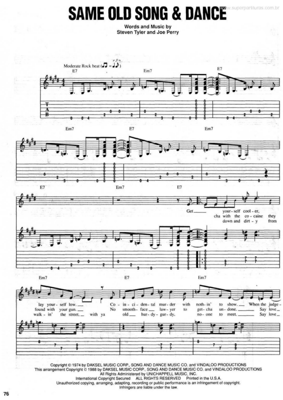 Super Partituras - Same Old Song and Dance (Aerosmith, Steven Tyler ...