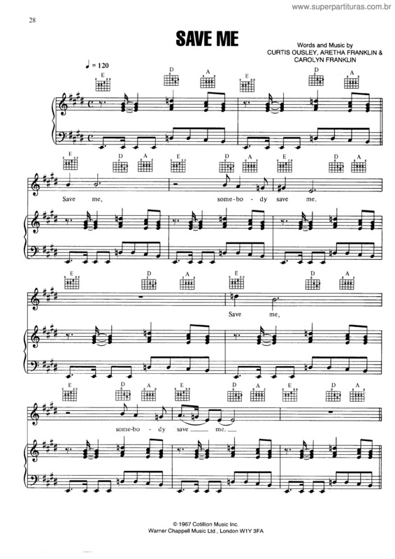 Super Partituras - Save Me v.5 (Aretha Franklin), com cifra