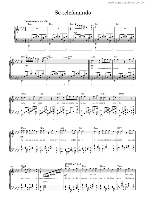 Super Partituras - Se Telefonando – Mina (Mina)