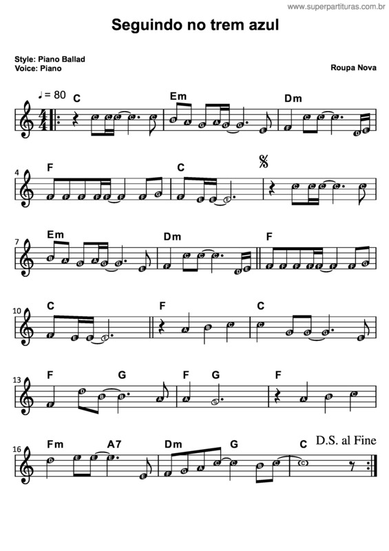 Super Partituras - Seguindo No Trem Azul v.4 (Roupa Nova), com cifra