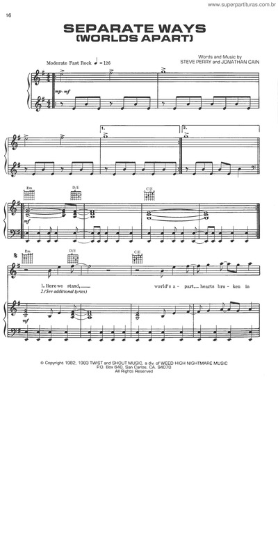 Super Partituras - Separate Ways (Journey), com cifra