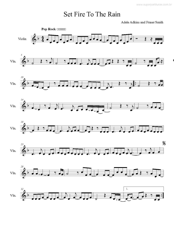 Super Partituras - Set Fire to the Rain (Adele, Fraser Smith)