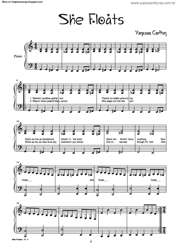Super Partituras - She Floats (Vanessa Carlton)