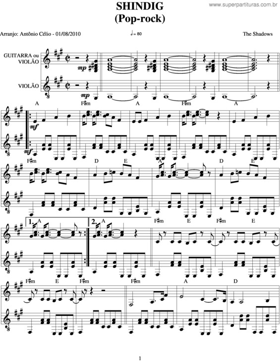 Super Partituras - Shindig (The Shadows), com cifra