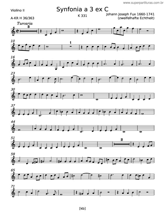 Super Partituras - Sinfonia A 3 In C Major, K.331 – Johann Joseph Fux ...