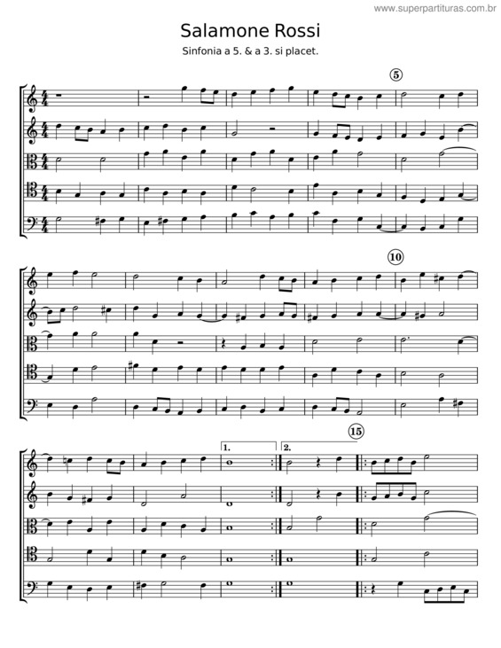 Super Partituras - Sinfonia A 5. & A 3. Si Placet – Salamone Rossi ...