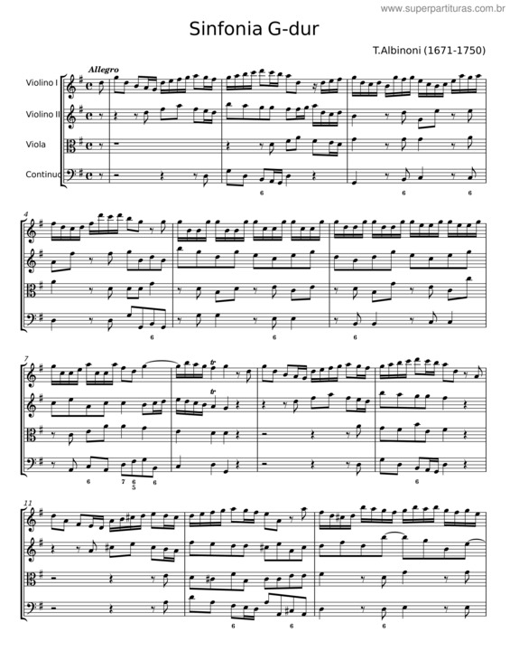 Super Partituras - Sinfonia G–Dur – T. Albinoni (Tomaso Albinoni)