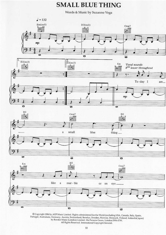 Super Partituras - Small Blue Thing (Suzanne Vega), com cifra