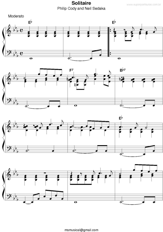 Super Partituras - Solitaire (Neil Sedaka, Philip Cody), com cifra