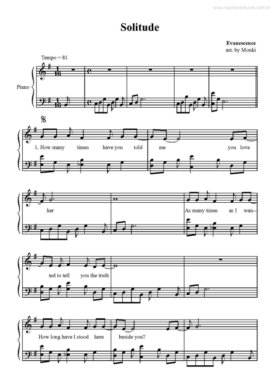 Super Partituras - Solitude (Evanescence)