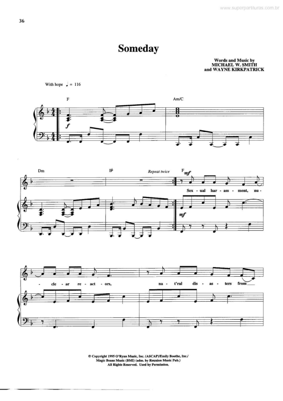 Super Partituras - Someday (Michael W. Smith, Wayne Kirkpatrick), com cifra