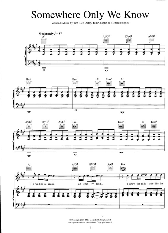 Super Partituras - Somewhere Only We Know v.3 (Keane), com cifra