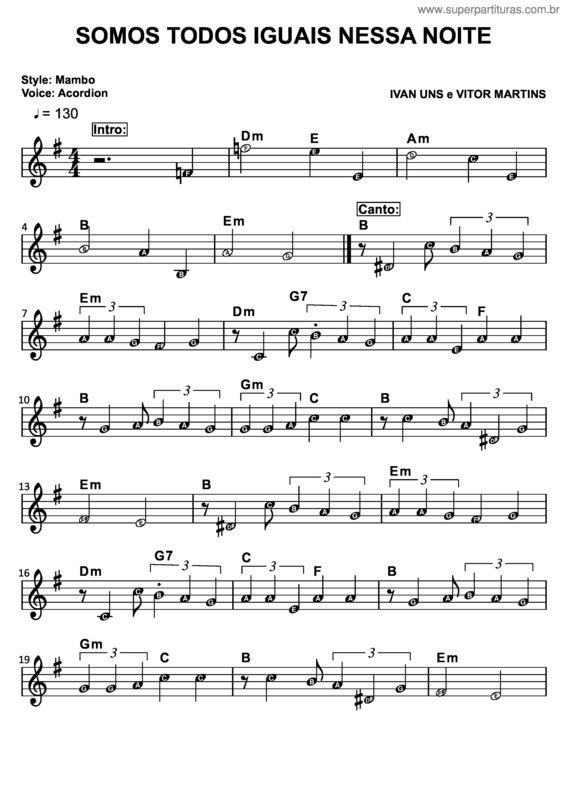 Super Partituras - Somos Todos Iguais Nessa Nolte (Ivan Lins), com cifra