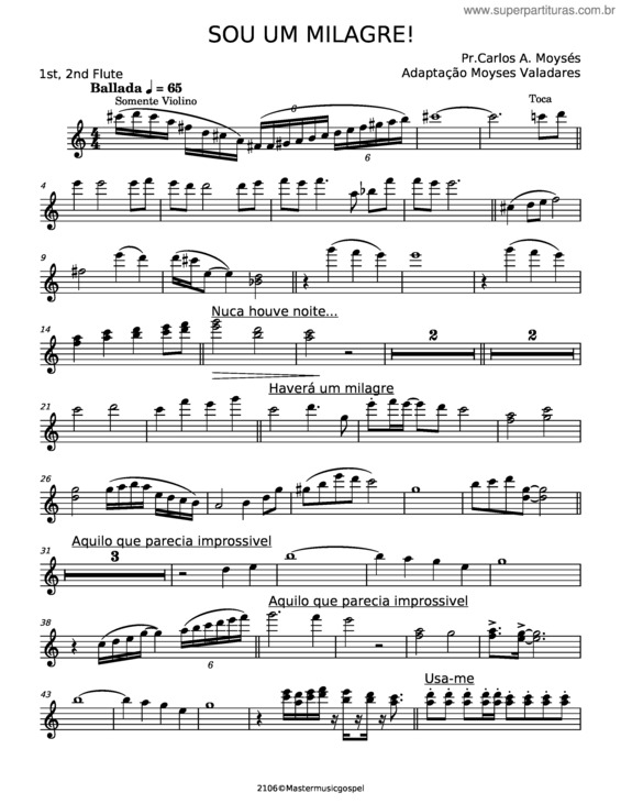 Super Partituras - Sou Um Milagre – Pr Carlos A Moysés v.2 (Pr Carlos A Moysés)