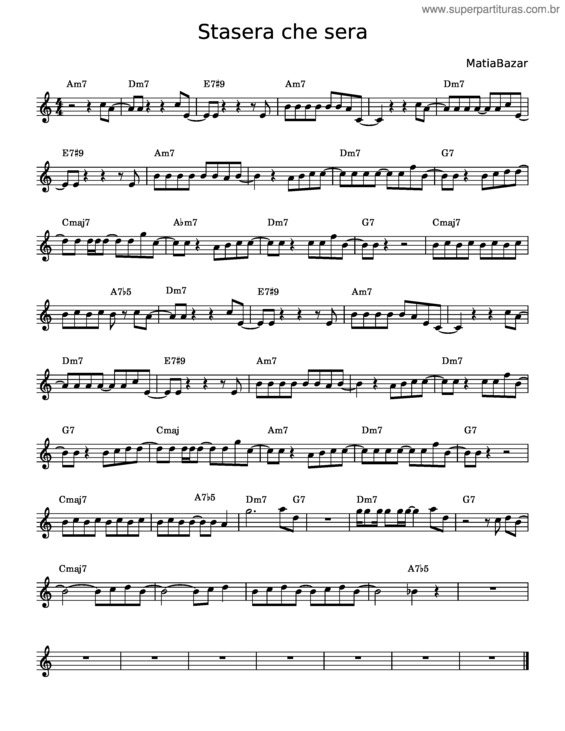 Super Partituras - Stasera Che Sera (Matia Bazar)