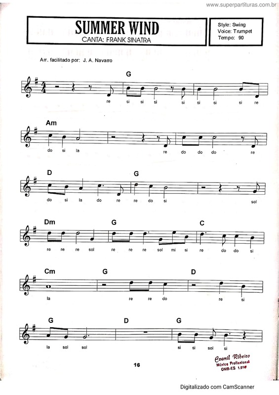 Super Partituras - Summer Wind v.3 (Frank Sinatra), com cifra