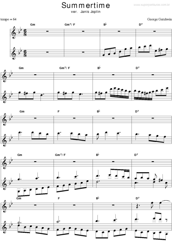 Super Partituras - Summertime v.3 (George Gershwin, Janis Joplin), com ...