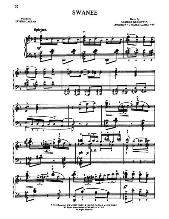Super Partituras - Swanee (George Gershwin), com cifra