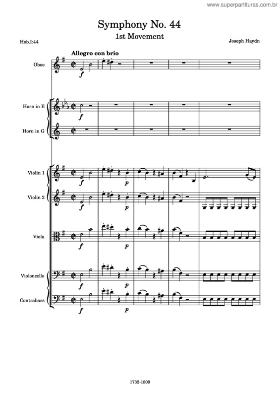 Super Partituras - Symphony No. 44 In E Minor, Hob.I:44, 1St Movement ...