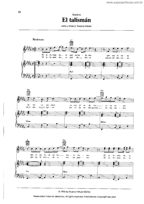 Super Partituras - Talisman (Rosana), com cifra