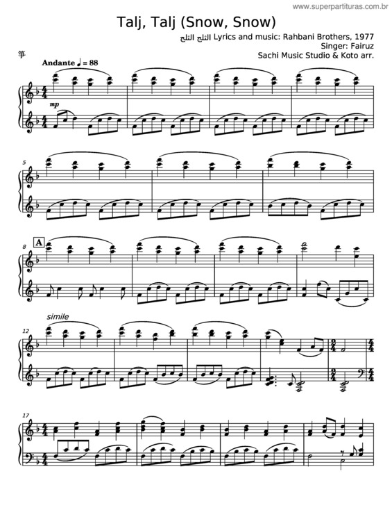 Super Partituras - Talj, Talj – Rahbani Brothers (The Rahbani Brothers)