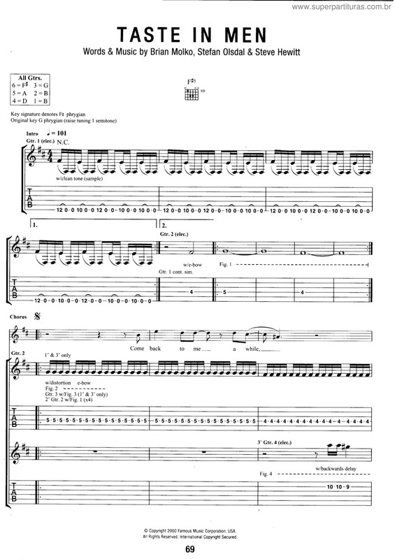 Super Partituras - Taste in men (Placebo), com cifra