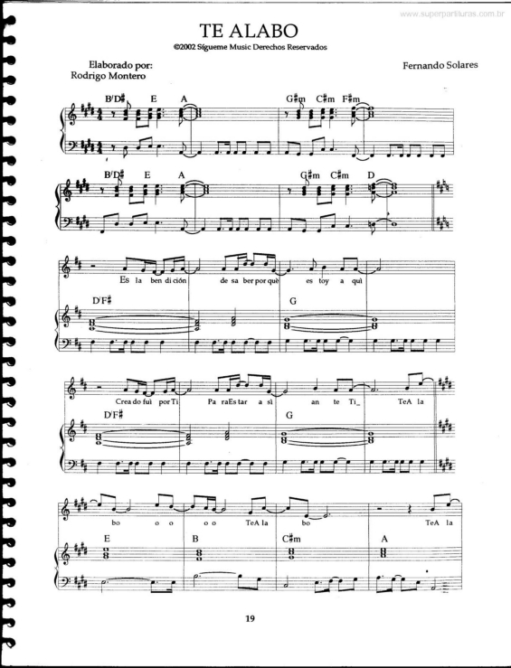Super Partituras - Te Alabo (Danilo Montero, Fernando solares), com cifra