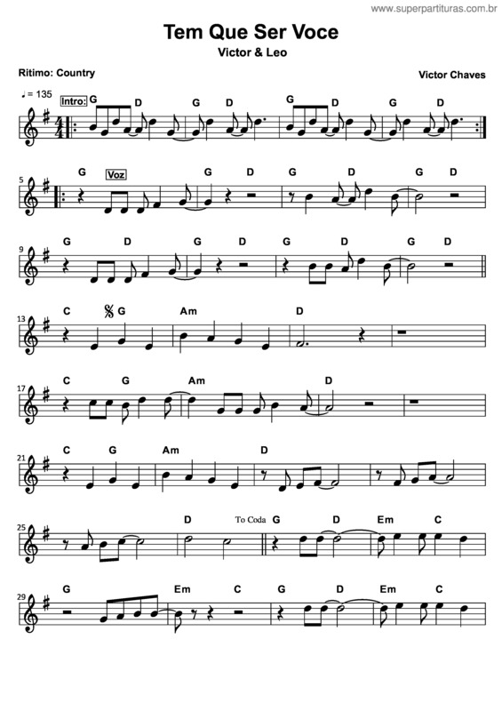 Super Partituras - Tem Que Ser Você v.5 (Victor e Leo), com cifra