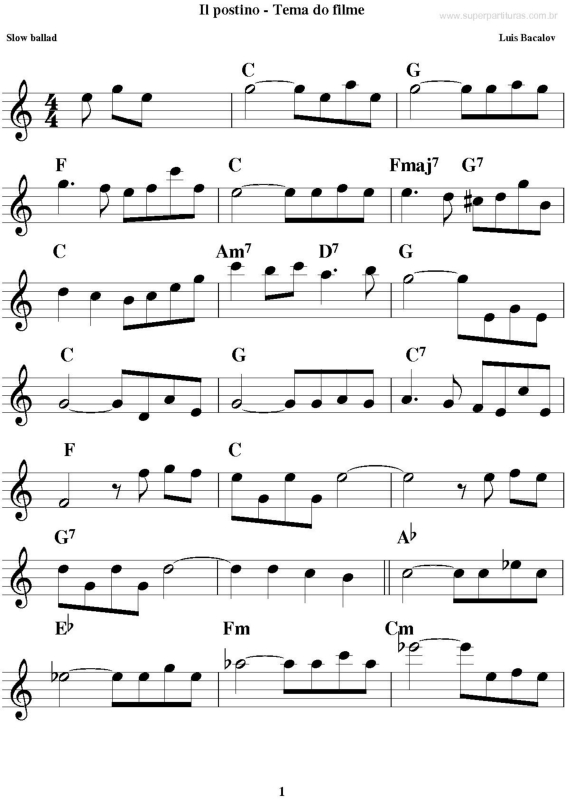 Super Partituras - Tema de Il Postino (Luis Bacalov), com cifra
