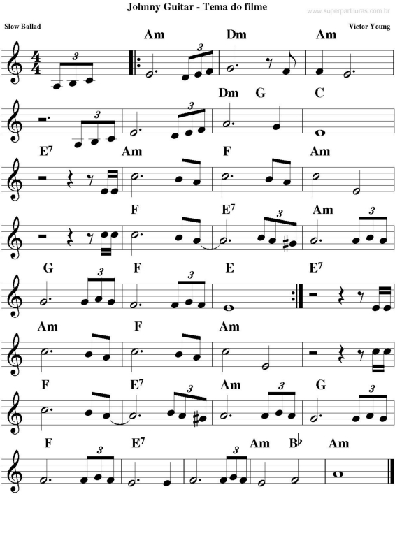 Super Partituras - Tema de Johnny Guitar (Victor Young), com cifra