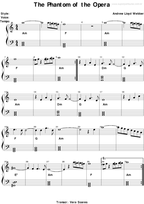 Super Partituras - Tema de O Fantasma da Ópera (The Phantom Of The ...