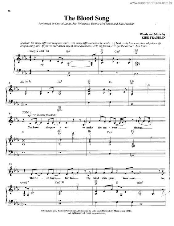 Super Partituras - The Blood Song (Kirk Franklin), com cifra