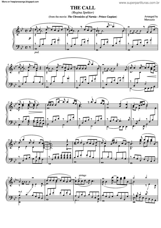 Super Partituras - The Call (The Chronicles Of Narnia) (Regina Spektor)