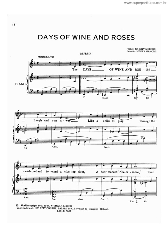 Super Partituras The Days Of Wine And Roses V 2 Andy Williams Com