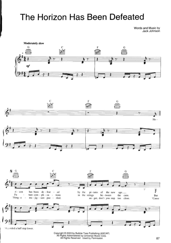 Super Partituras - The Horizon Has Been Defeated (Jack Johnson), com cifra