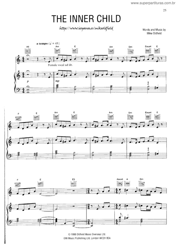 Super Partituras - The Inner Child (Mike Oldfield), com cifra