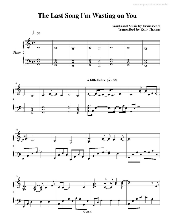 Super Partituras - The Last Song I`m Wasting on You (Evanescence)