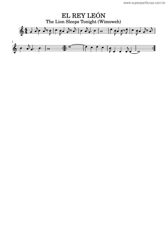 Super Partituras - The Lion Sleeps Tonight – The Tokens El Rey León–The ...