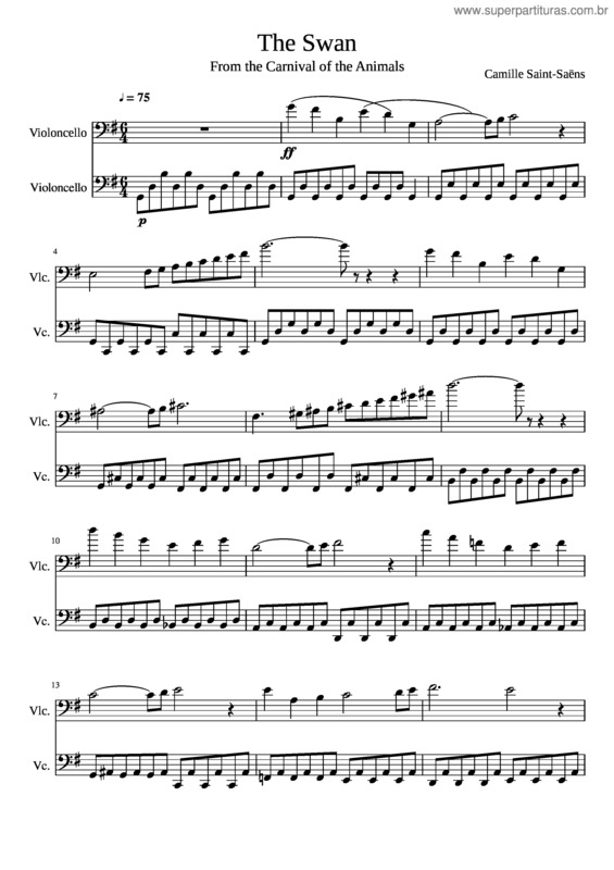 Super Partituras - The Swan Cello Pas De Deux (Camille Saint-Saëns)
